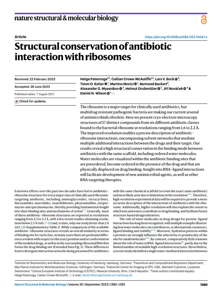 Structural Conservation of Antibiotic Interaction With Ribosomes | PDF ...