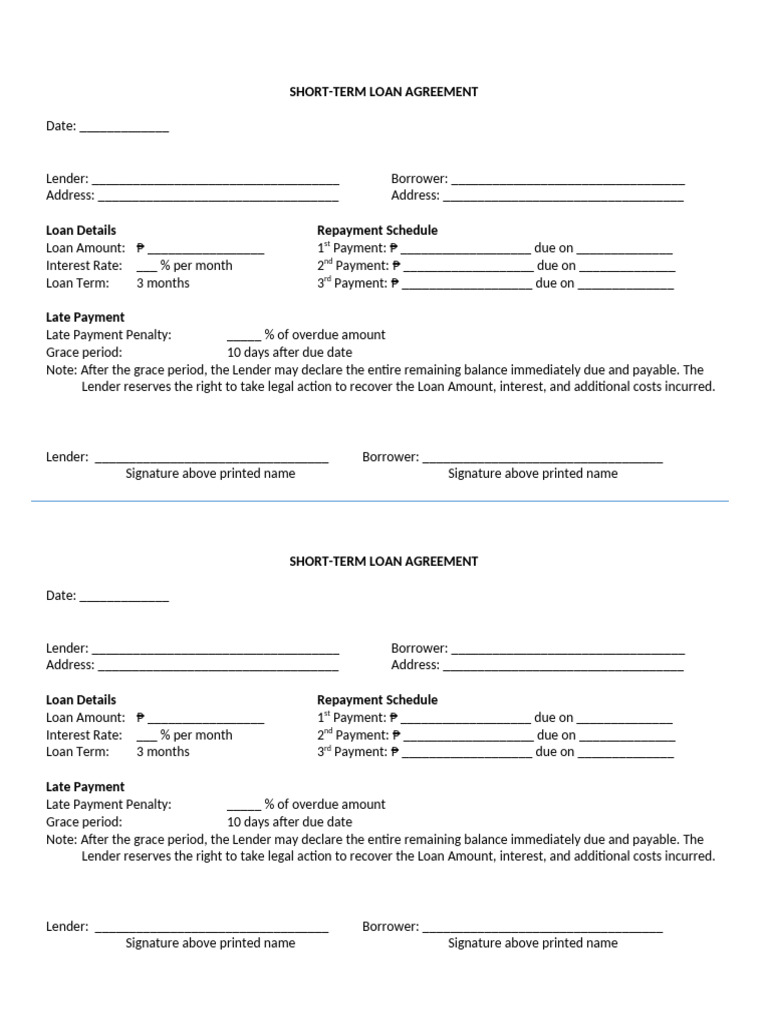 Short-Term Loan Agreement Template | PDF | Loans | Interest