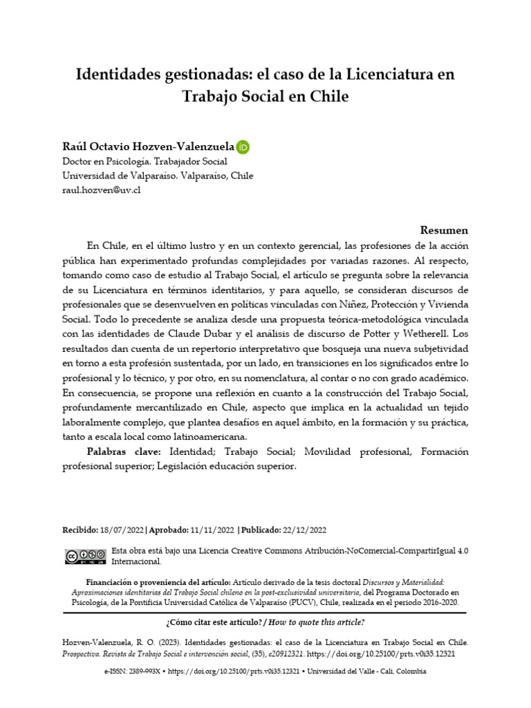 Identidades Gestionadas: El Caso de La Licenciatura en Trabajo Social ...