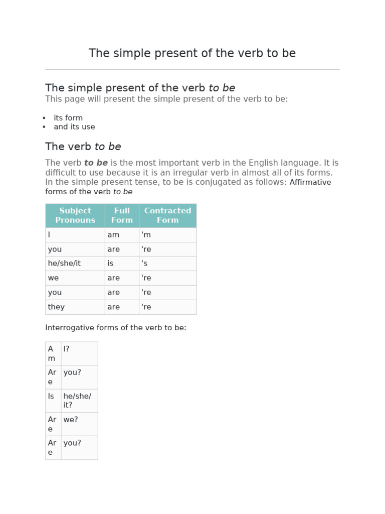 Simple Present Tense of "To Be" | PDF | Grammatical Conjugation | Languages