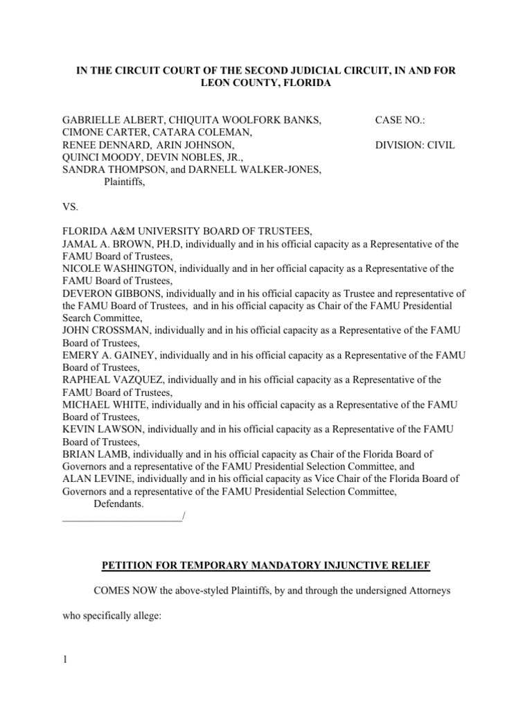 Petition For Mandatory Injunctive Relief FAMU Constituents - 25-06-15 ...