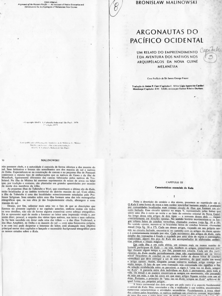 MALINOWSKI, Bronislaw - Caractéristicas Essenciais Do Kula (In Argonautas Do Pacífico Ocidental ...