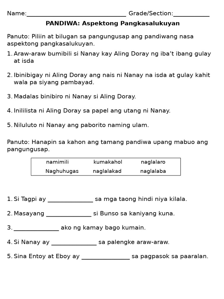 Pandiwang Pangkasalukuyan | PDF