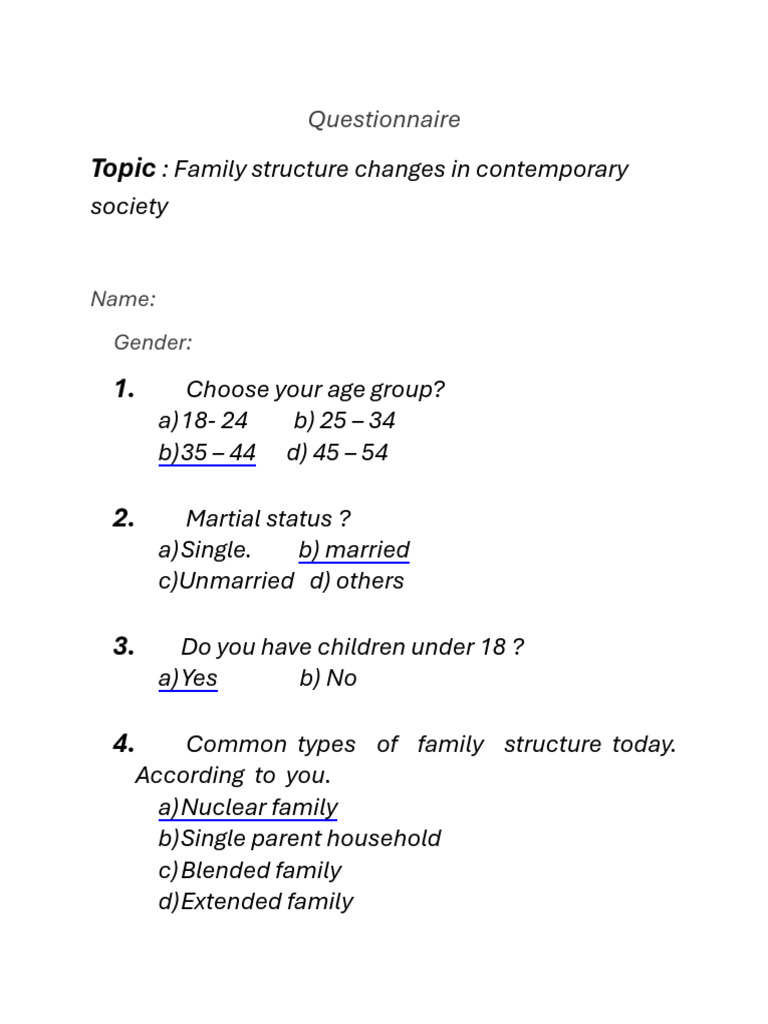 Family Structure Changes Questionnaire | PDF | Family | Society