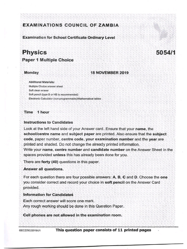 2019 Pure Physics P1 | PDF
