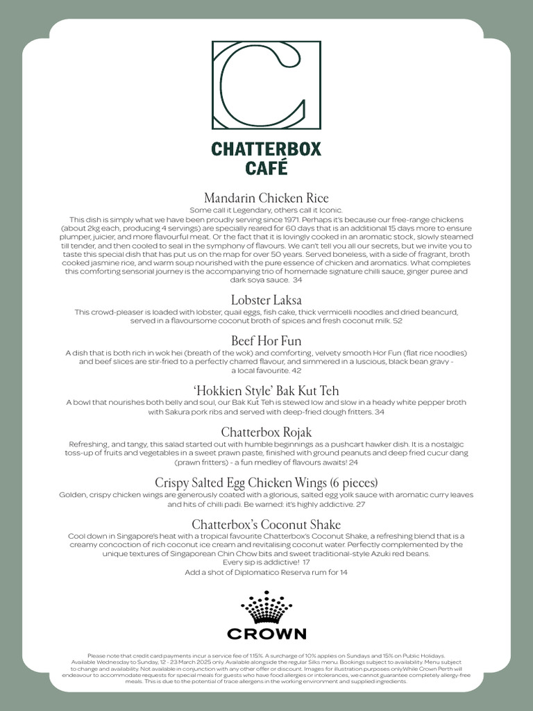 Chatterbox Menu Highlights at Silks | PDF | Cooking | Foods