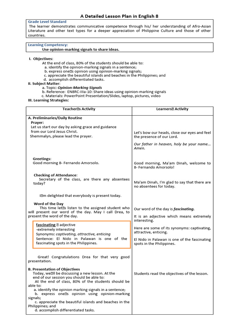 MALAZA- DINAH ROSE- G-LESSON-PLAN (1) | PDF | Lesson Plan