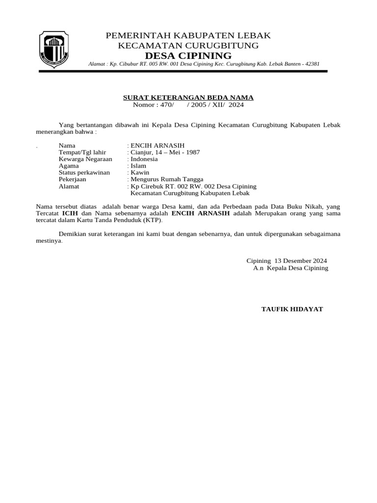 Surat Ket. Beda Nama | PDF