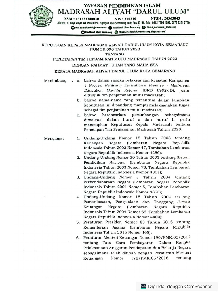 SK Tim Penjamin Mutu Edm 2023 | PDF