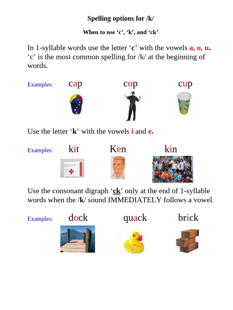 Spelling Rule For C K CK | PDF