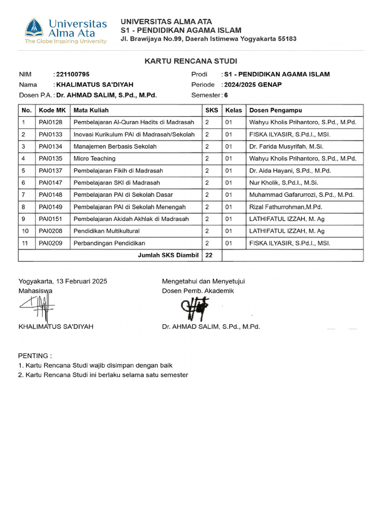 Krs Khalimatus Sa'Diyah | PDF