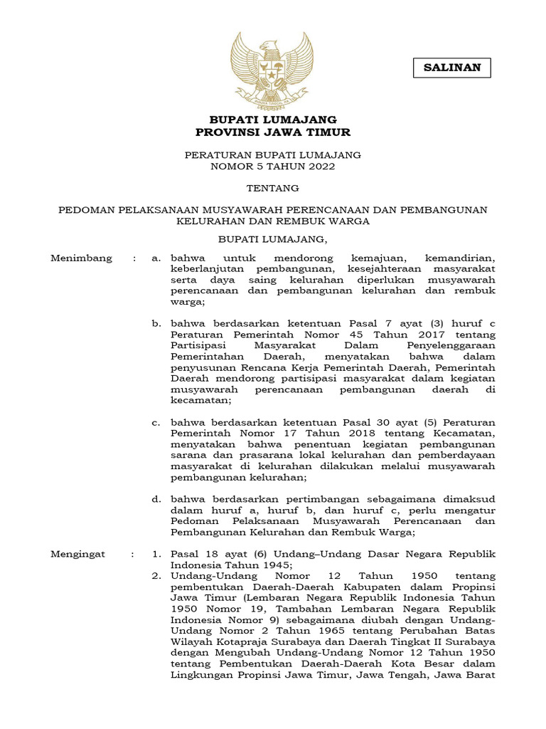 Perbup 5 2022 | PDF