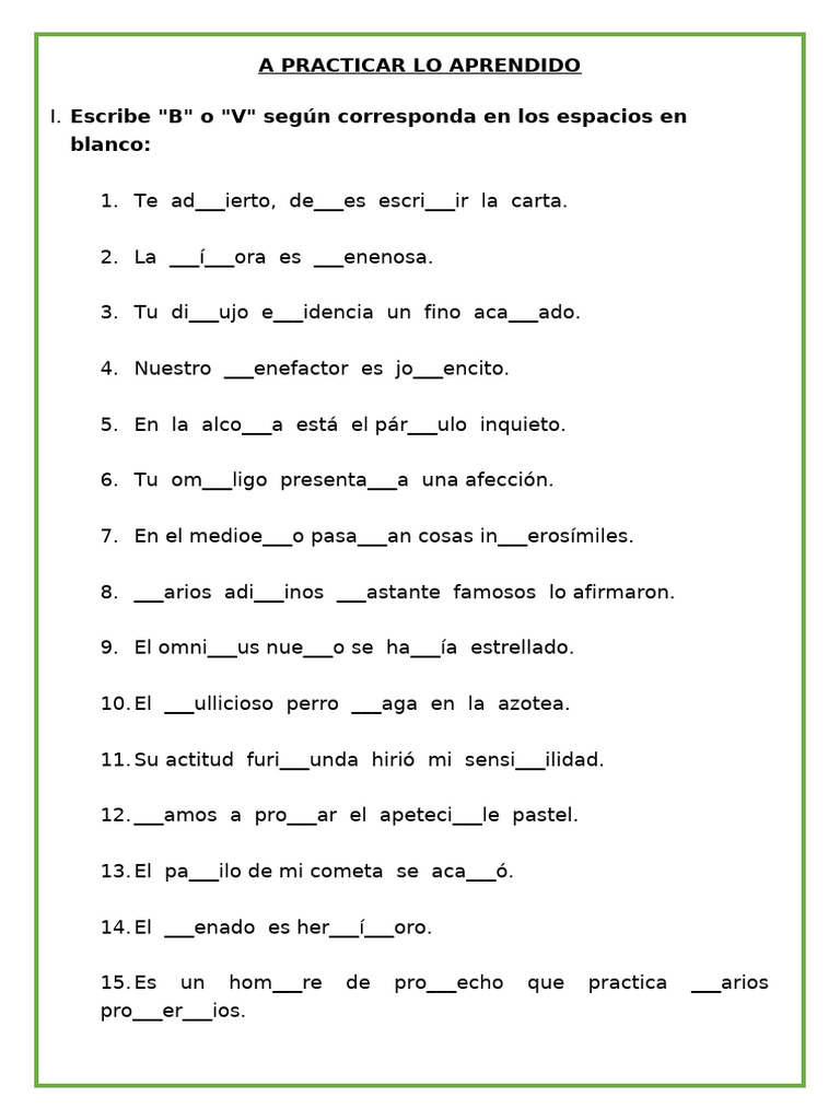 A Practicar Lo Aprendido B-V | PDF