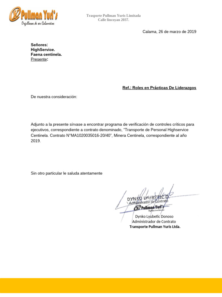 Carta Conductora Highservice Centinela | PDF