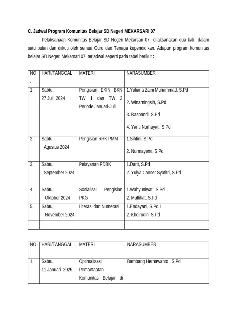 Jadwal Kombel Revisi 2024-2025 MEKSA SEVEN | PDF
