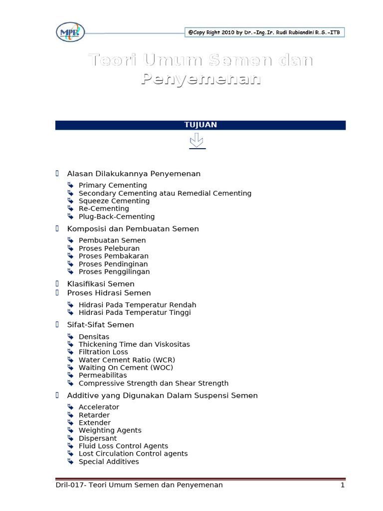 Dril-017 Teori Umum Semen Dan Penyemenan | PDF