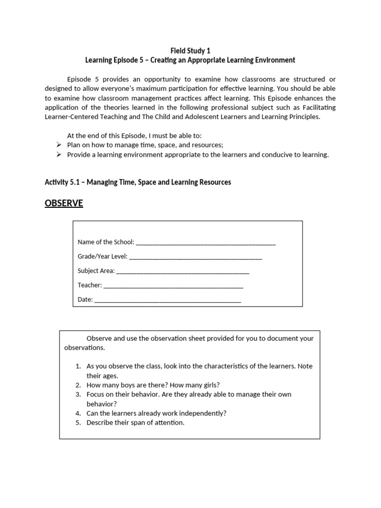 Episode 5 Creating An Appropriate Learning Environment | PDF | Learning ...