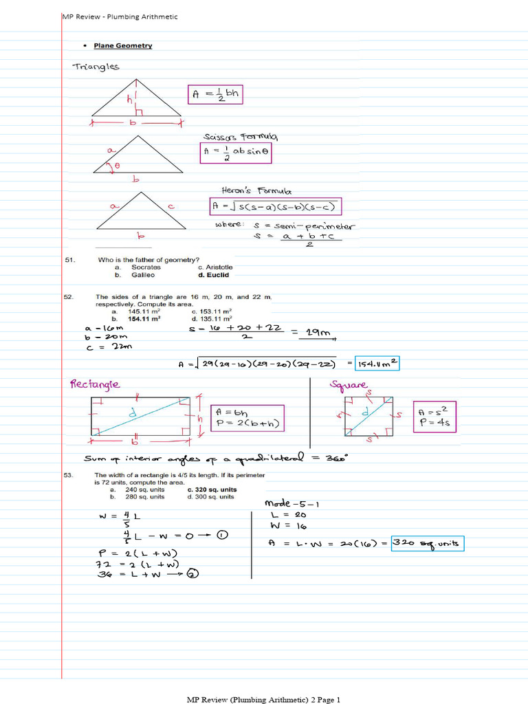 Plumbing Arithmetic Review Guide | PDF