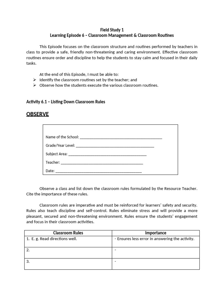 Episode 6 Classroom Management and Classroom Routines | PDF | Classroom ...