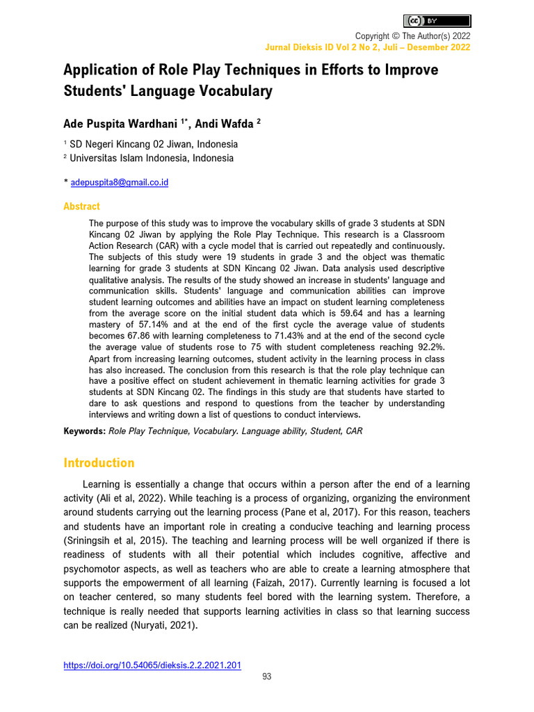 Application of Role Play Techniques in Efforts To Improve Students ...