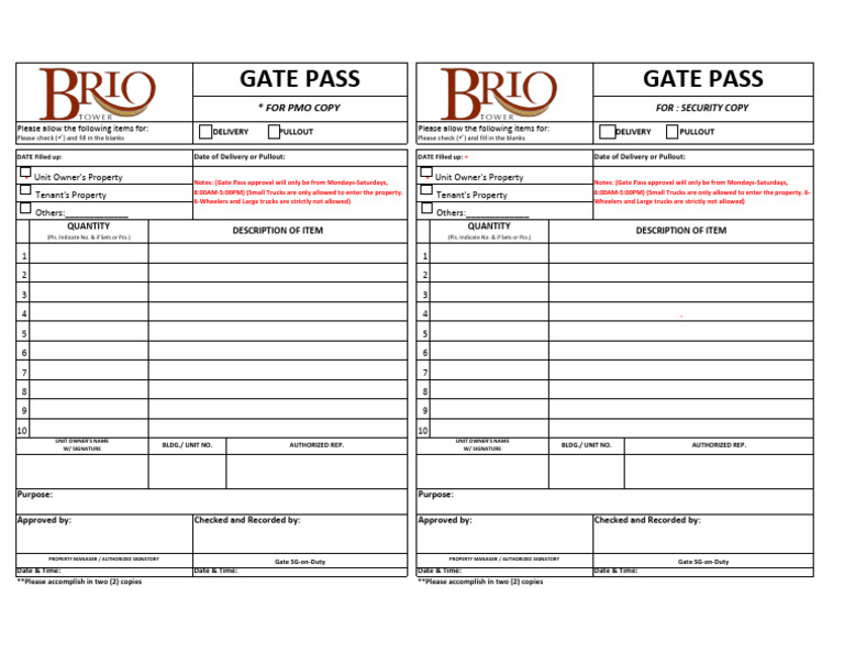Brt-Gate Pass New Form | PDF