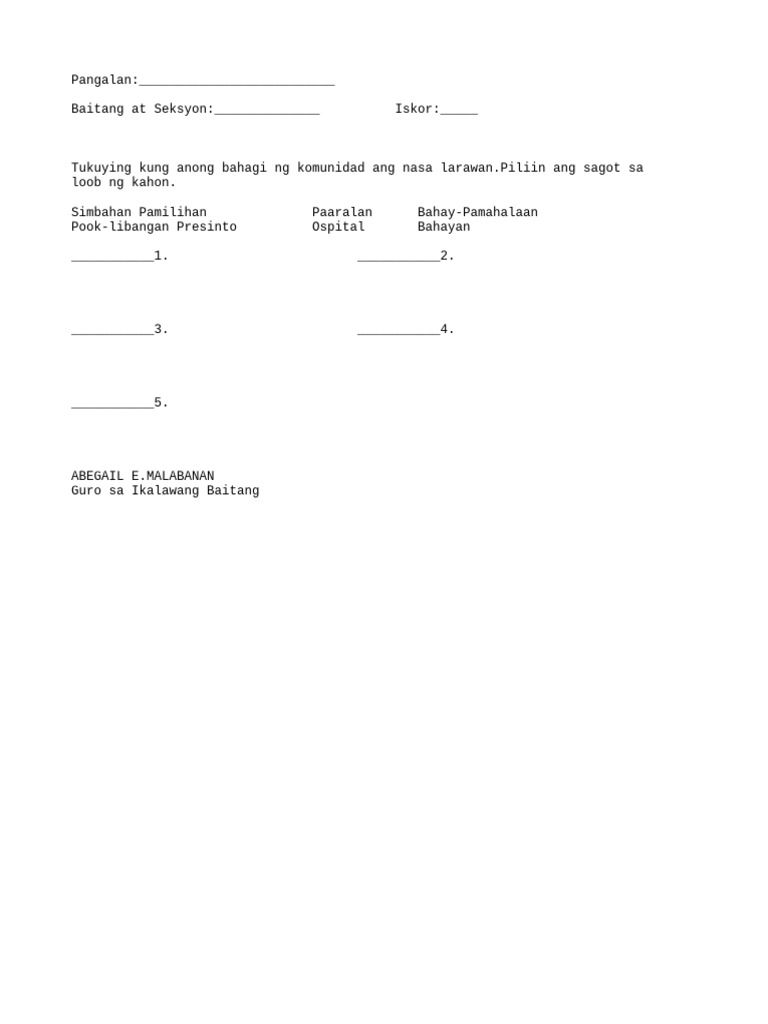 Araling Panlipunan 2 Worksheets | PDF