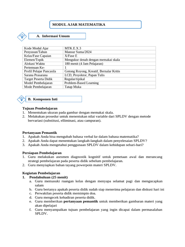Modul Ajar 2 Sistem Persamaan Linear | PDF