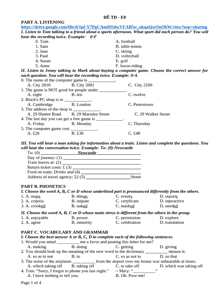 Listening and Grammar Practice E8 | PDF | Desert | Sesame Street