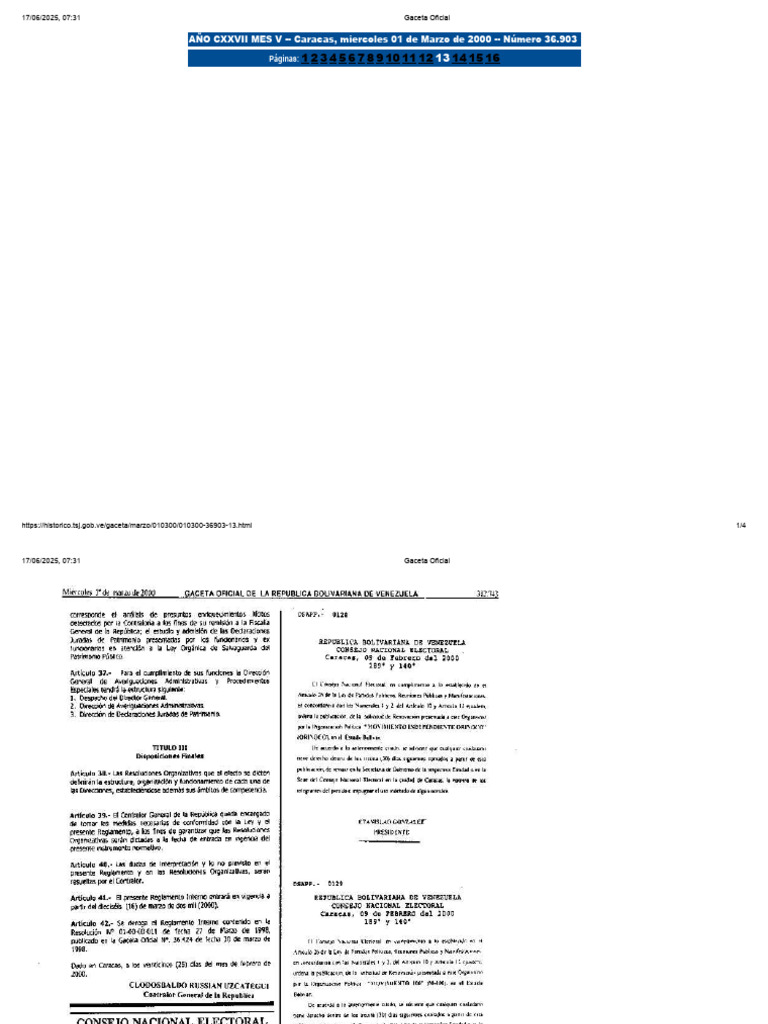 AÑO CXXVII MES V - Caracas, Miercoles 01 de Marzo de 2000 - Número 36.903 | PDF