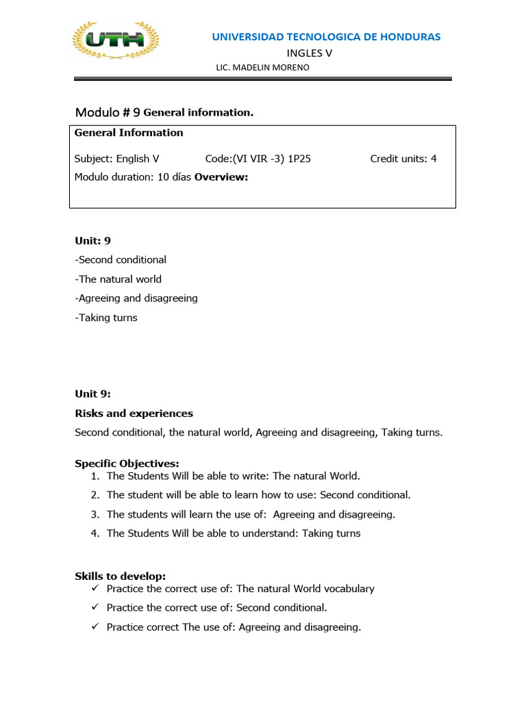 Modulo 9 Ingles V Class (Vir Vi-3) 1p25 | PDF