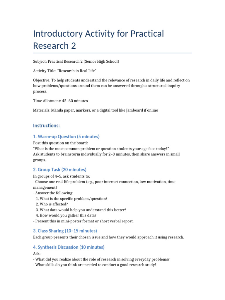 Real-Life Research Activity Guide | PDF