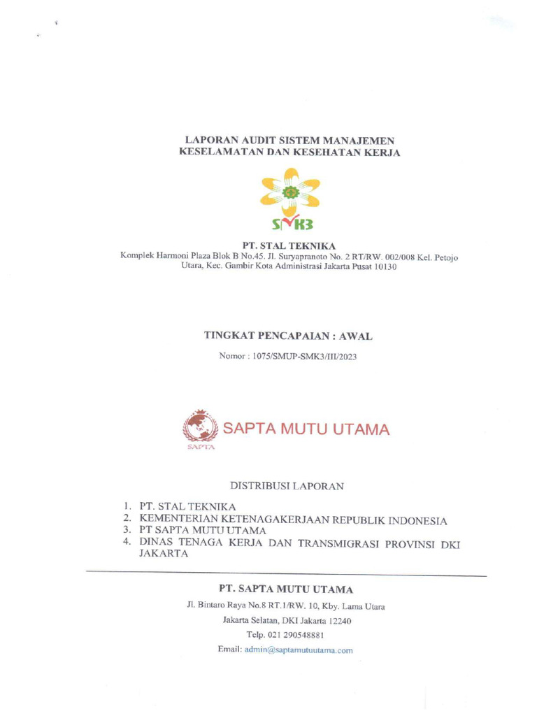 Laporan Audit Sistem Manajemen k3 - Compressed | PDF