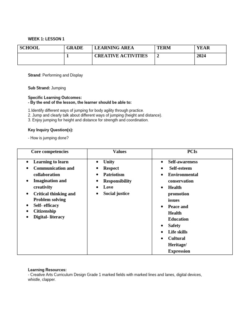 Grade 1 Jumping Activities Curriculum | PDF | Learning | Curriculum