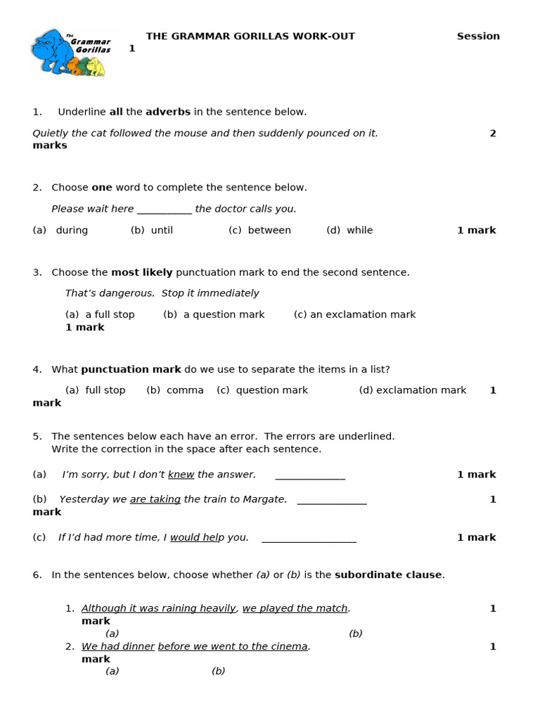 Grammar Gorillas Session 1 | PDF | Sentence (Linguistics) | Punctuation