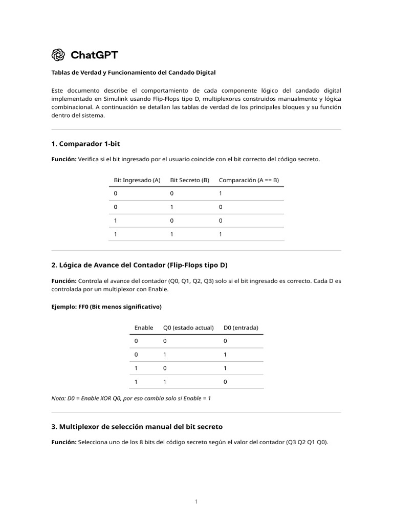 Tablas de Verdad del Candado Digital | PDF | Ingeniería Informática ...