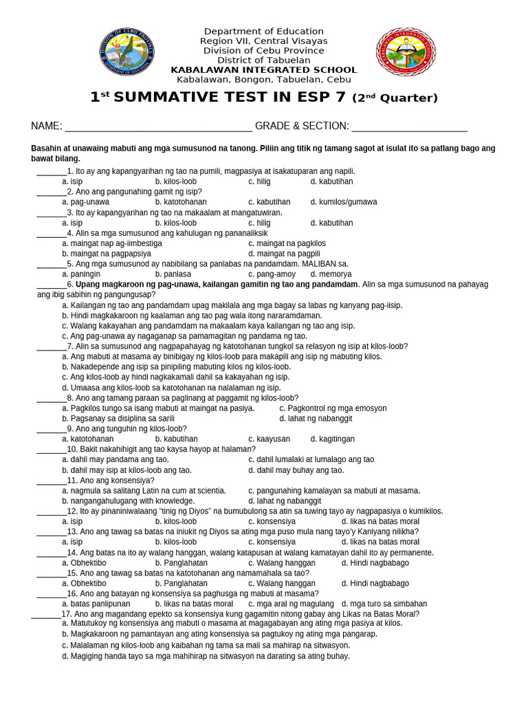 Esp-7-SUMMATIVE-12 | PDF