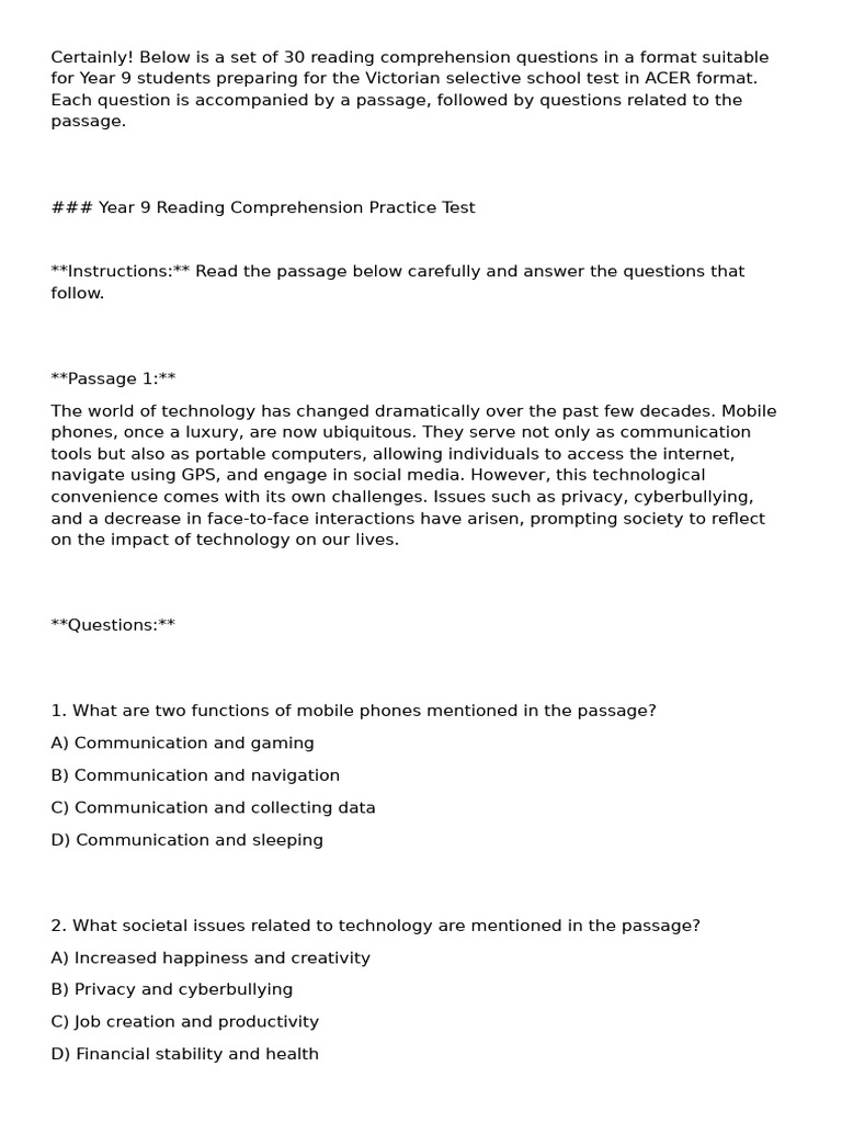 Reading Comprehension - 30Q - Practice1 | PDF | Mindfulness | Climate ...