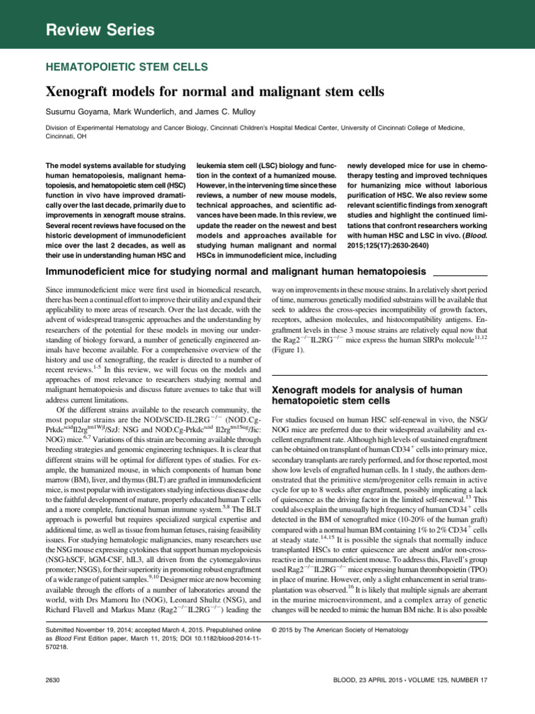 Blood - 2015 James Mulloy - Xenograft Models For Normal and Malignant ...