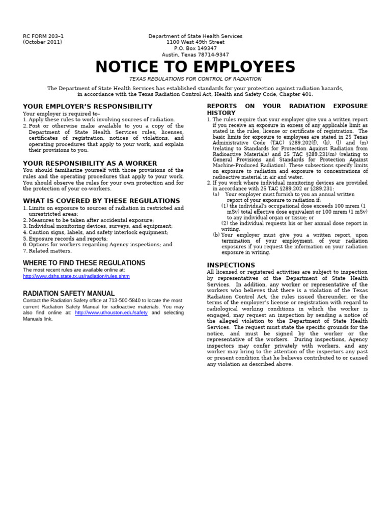 Oct 2011 Ver of Notice To Employees (Radiation Safety) Without FOOTER ...