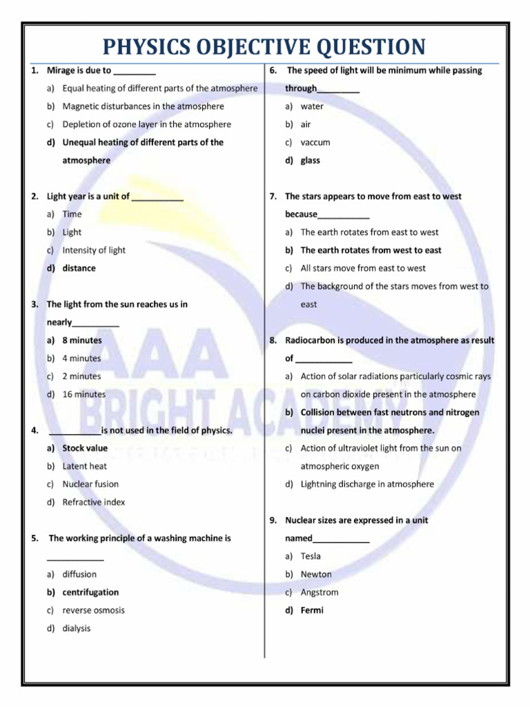 Physics Objective Question | PDF