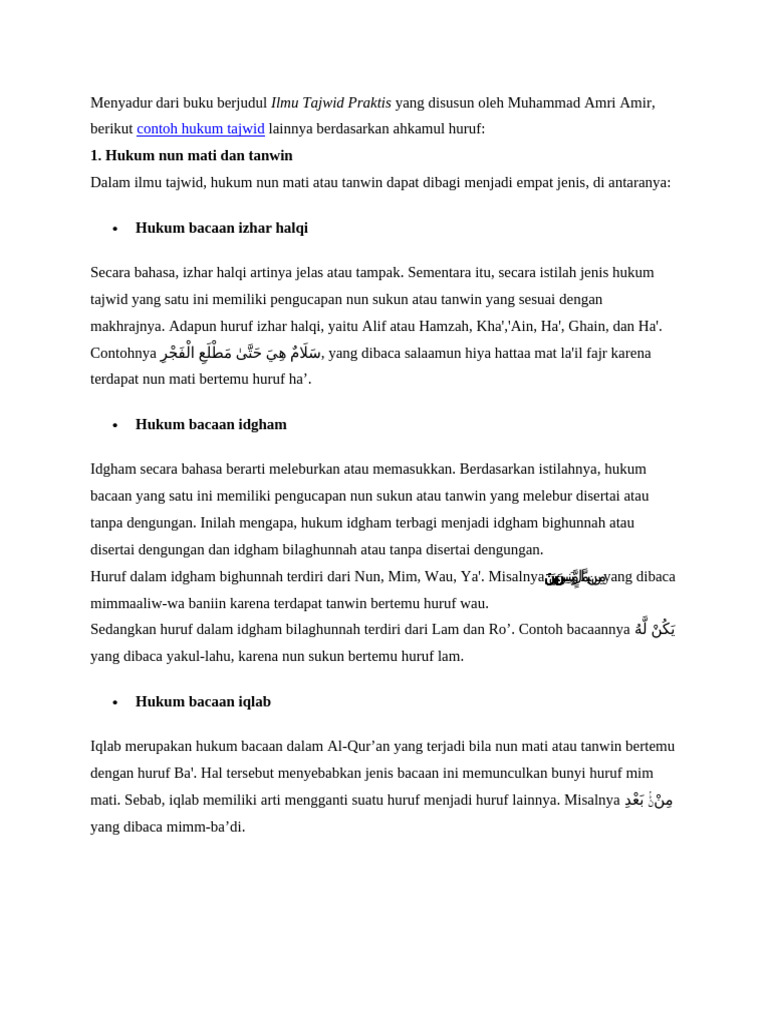 Menyadur Dari Buku Berjudul Ilmu Tajwid Praktis Yang Disusun Oleh Muhammad Amri Amir | PDF