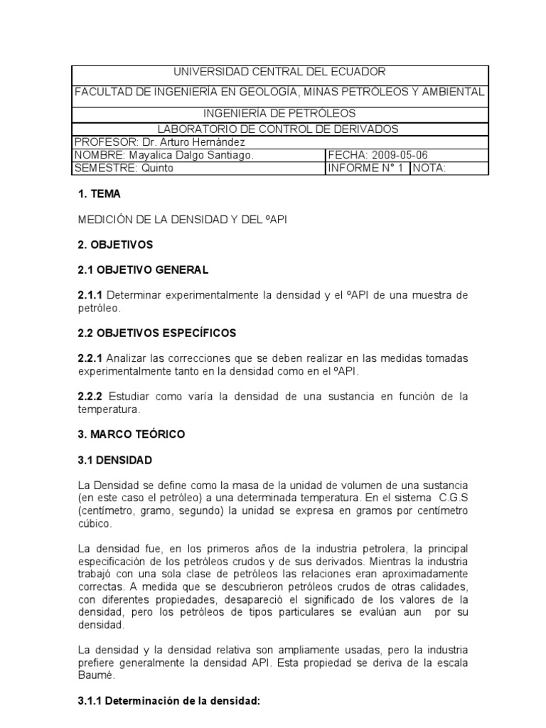 Densidad y Grado API | PDF | Densidad | Masa