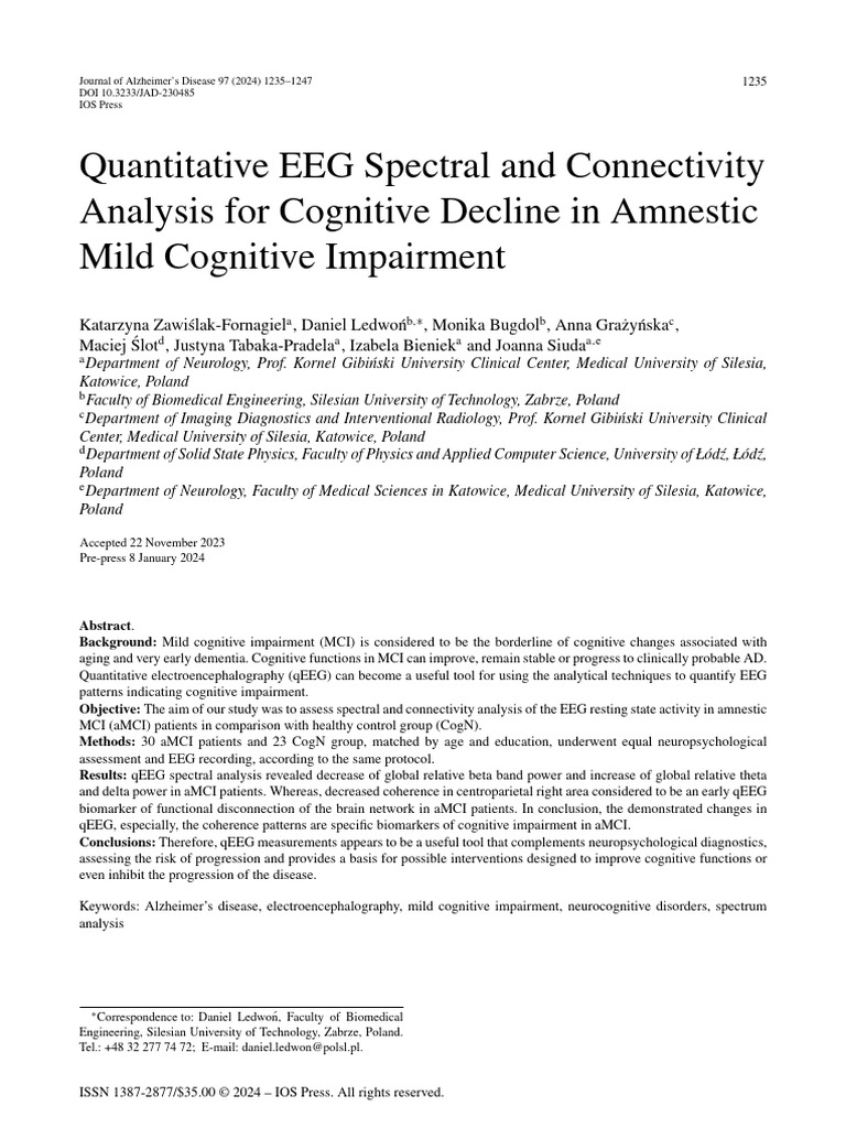 EEG Analysis for Amnestic MCI Diagnosis | PDF | Dementia | Alzheimer's ...