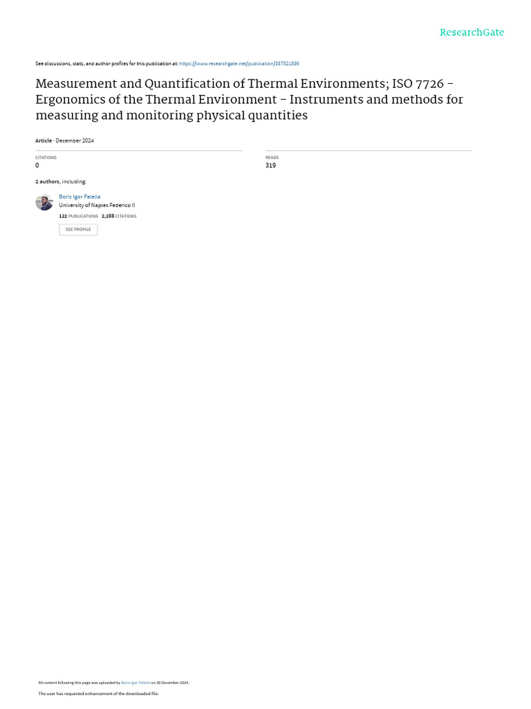 MeasurementandQuantificationofThermalEnvironmentsISO7726 ErgonomicsoftheThermalEnvironment ...