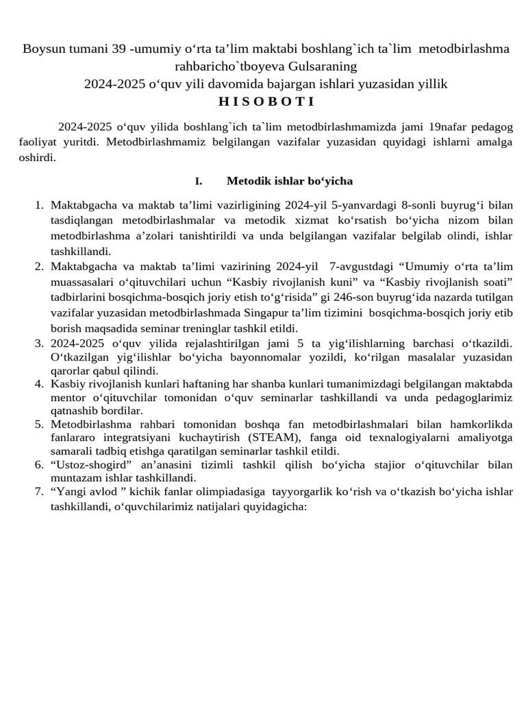 Hisobot Gulsara Opa 2025-4-2025 | PDF