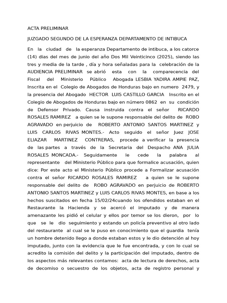 Acta Preliminar | PDF | Crímenes | Crimen y violencia