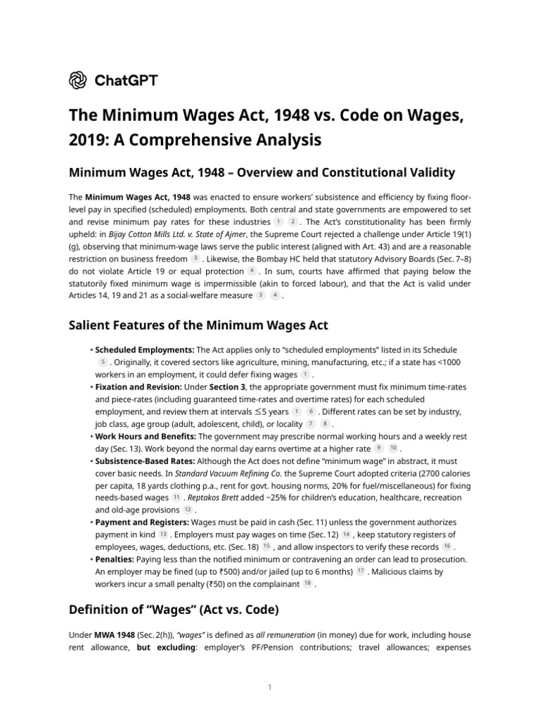Key Features of Minimum Wages Act 1948 | PDF | Overtime | Employment