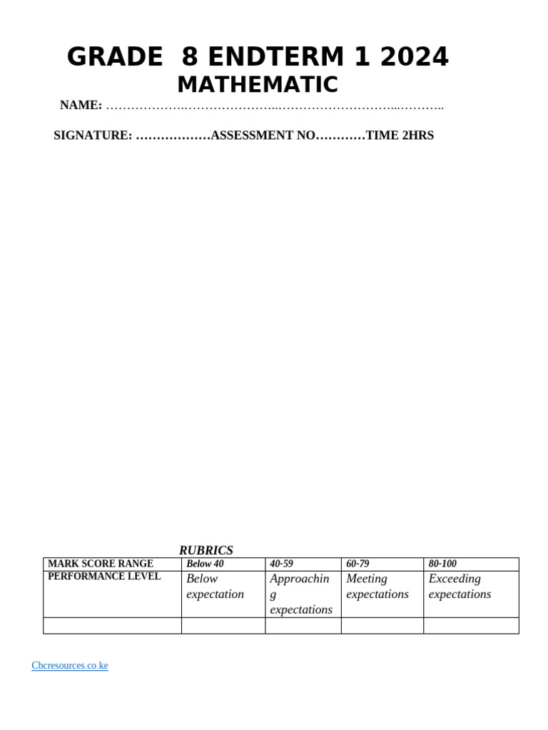 Grade 8 Mathematics Assessment 2024 | PDF | Mathematics | Educational ...