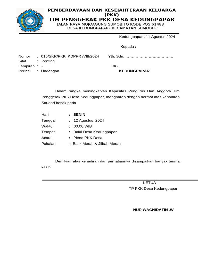 Contoh Undangan PKK 2021 | PDF