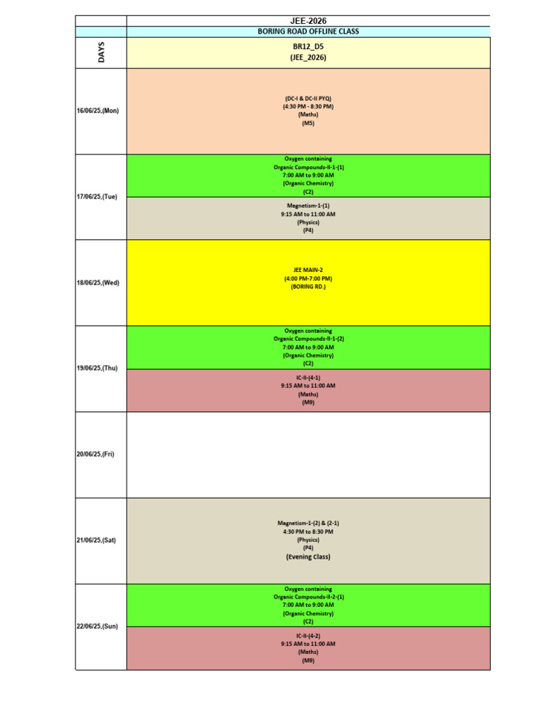 16/06/25, (Mon) 16/06/25, (Mon) : Boring Road Offline Class BR12 - D5 ...